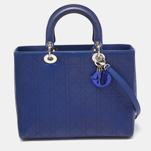 Dior | Bags | Dior Blue Cannage Embossed Leather Large Lady Dior Tote ...
